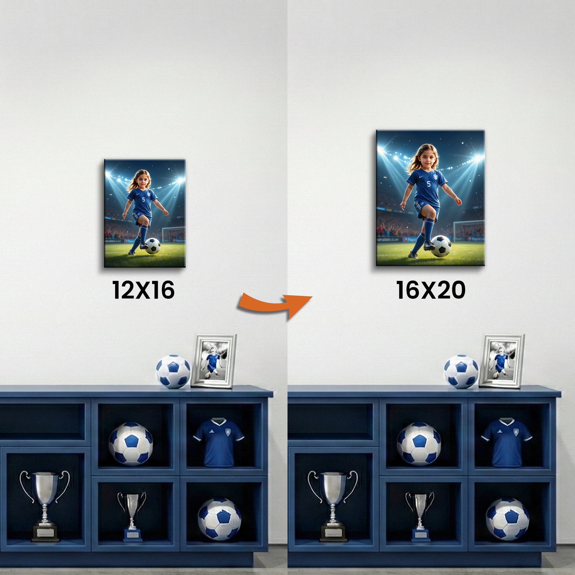 Upgrade Your 12x16 Inches 'The Soccer Striker' Canvas To 16x20 Inches ...